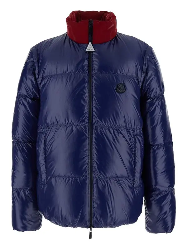 Moncler Throttle' Blue Reversible Down Jacket With Removable Sleeves And Logo Patch On The Front In Tech Fabric Stretch - Multicolor