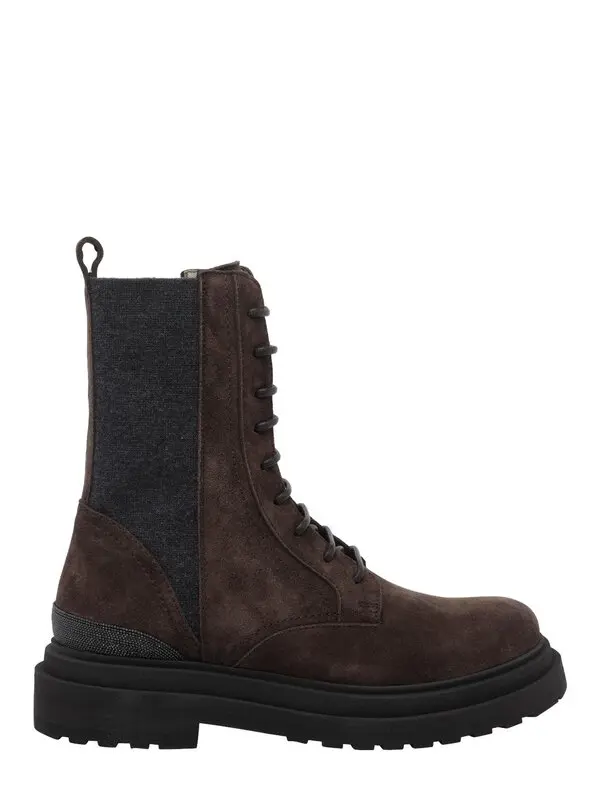 Brunello Cucinelli Suede And Wool Booties With Precious Detail - Brown
