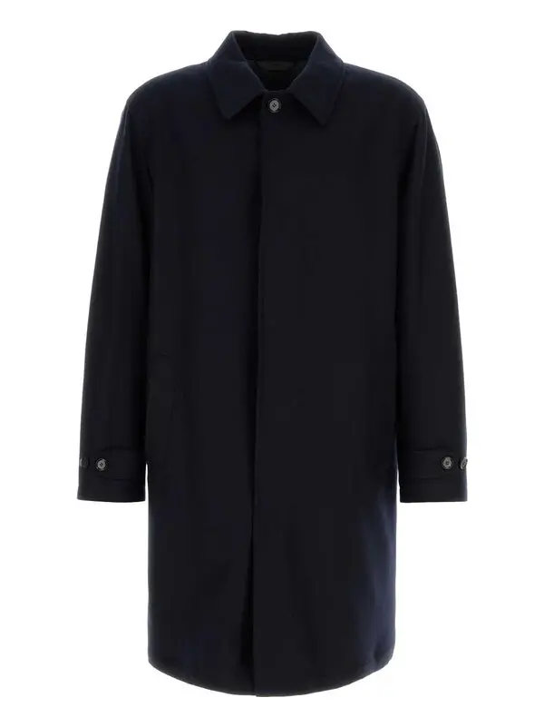 Brioni Navy Stretch Cashmere Coat - Blue