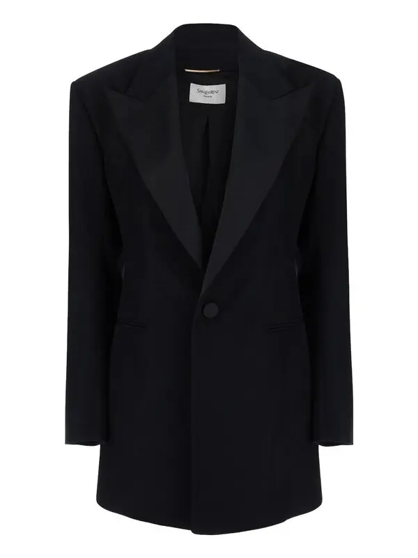 Saint Laurent Single-breasted Tuxedo Jacket In Grain De Poudre - Black