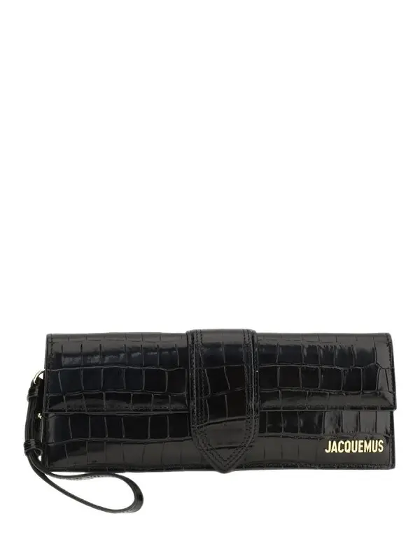 Jacquemus The Bambino Pochette In Crocodile-effect Leather - Black