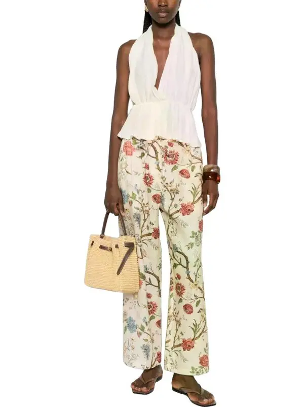 INTO THE EAST Floral-print Linen Trousers - Neutrals