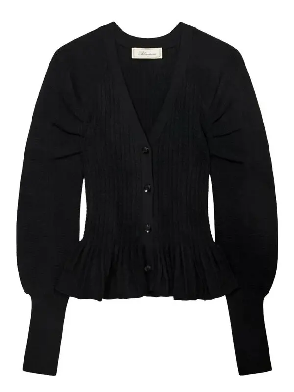 Blumarine Flounced-detail V-neck Cardigan - Black
