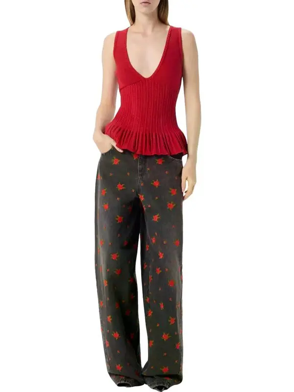 Blumarine Cable-knit Peplum Top - Red