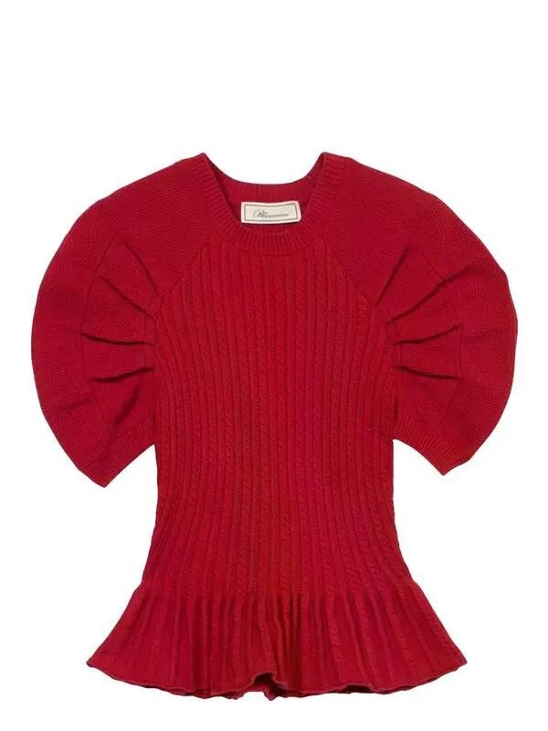 Blumarine Rib-knit Short-sleeve Sweater - Red