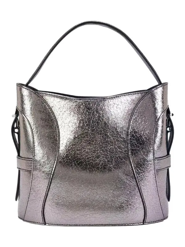 AIGNER Small Deborah Metallic Cracked-effect Shoulder Bag - Silver