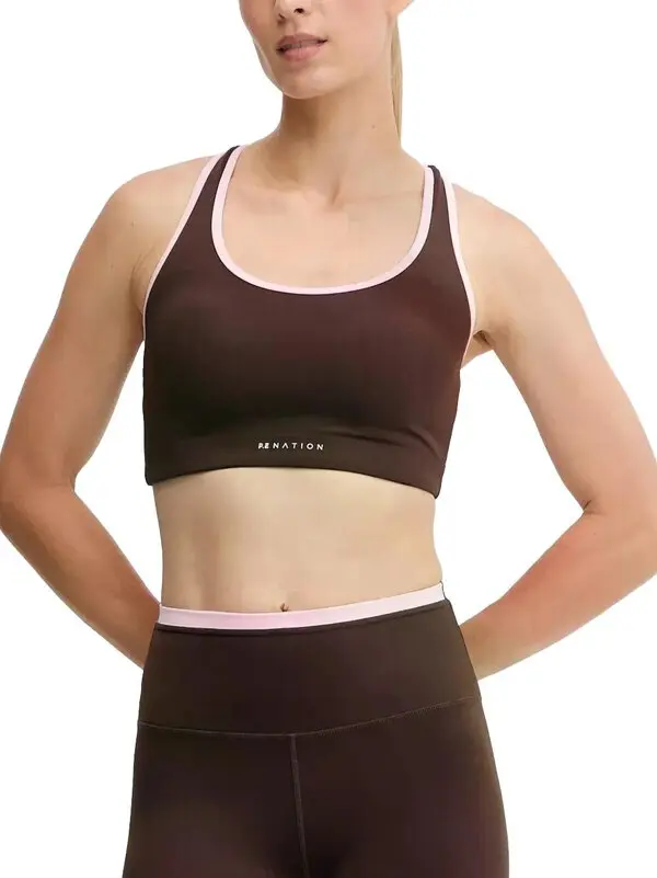 P.E Nation Logo-print Racerback Sports Bra - Brown
