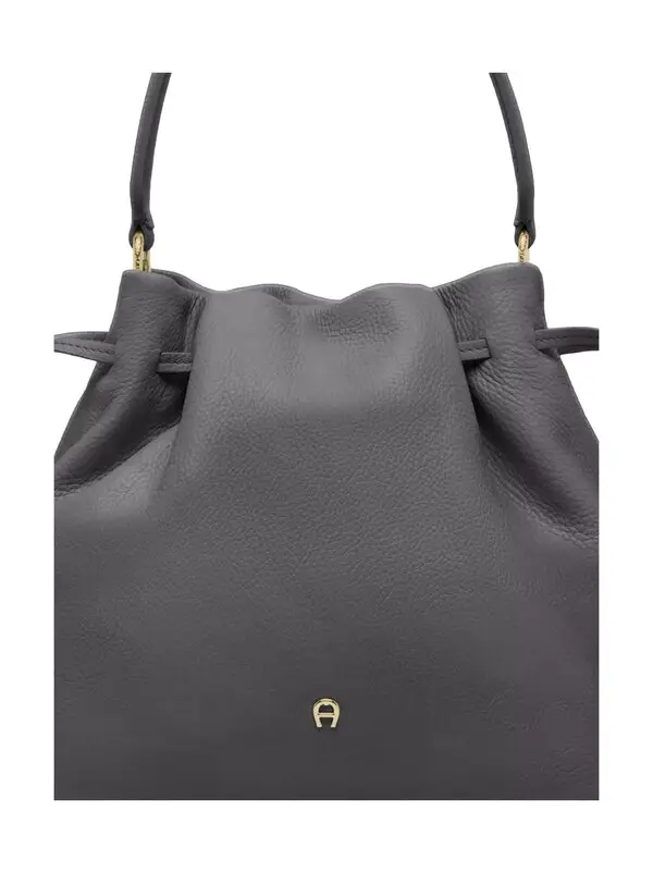 AIGNER Medium Paola Drawstring Grained-leather Bucket Bag - Grey