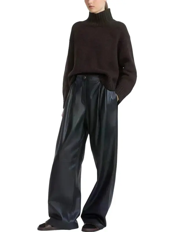 YVES SALOMON Pleated Lambskin Trousers - Black