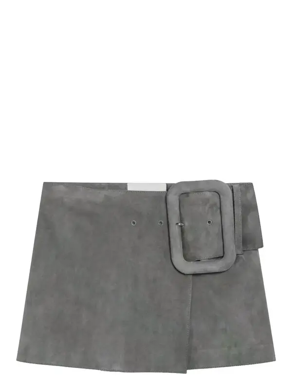 AMI Paris Suede Mini Skirt With Large Buckle Belt - Grey