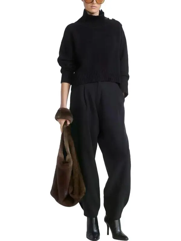 YVES SALOMON Button-shoulder Oversized Sweater - Black