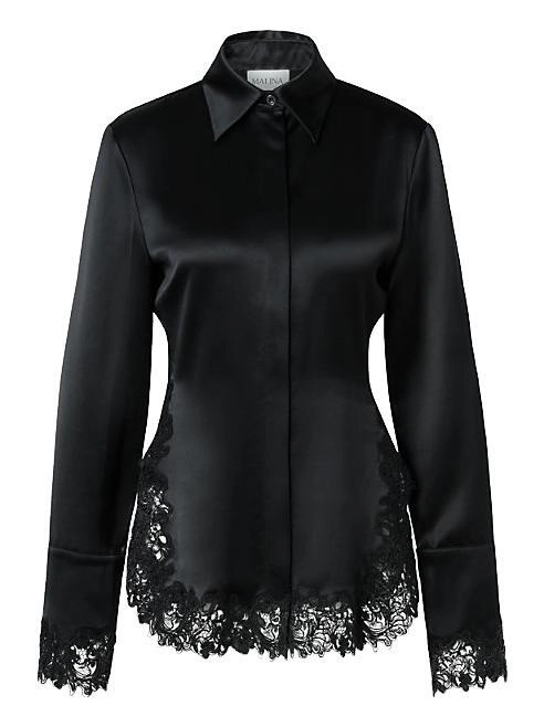 MALINA Malou Lace-trim Satin Shirt - Black
