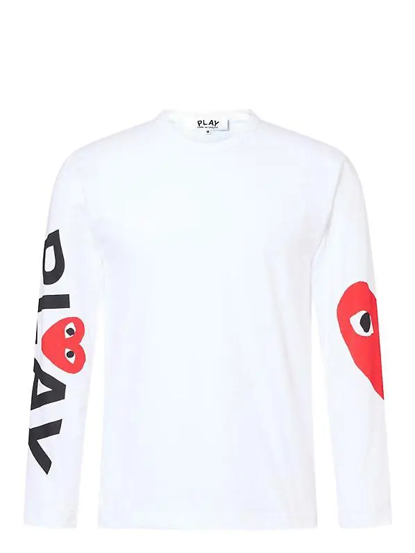 Play Comme Des Garcon Heart-logo Print Long-sleeve Cotton T-shirt - White