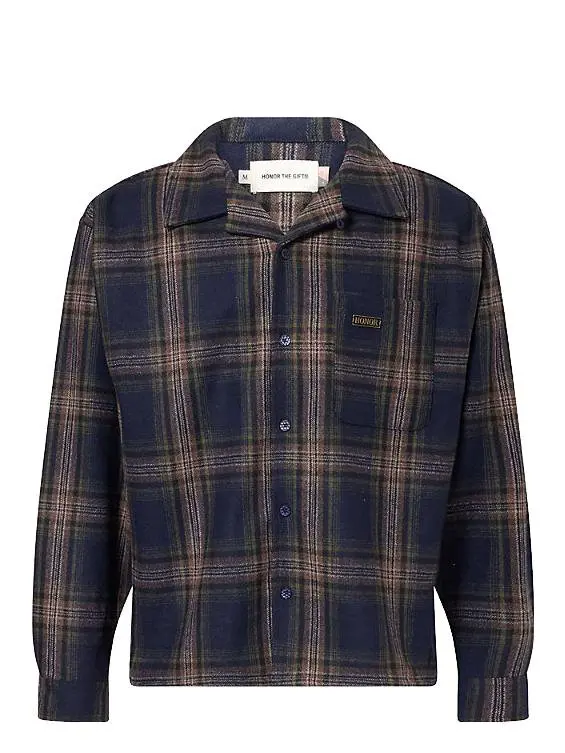 HONOR THE GIFT Plaid Wool-blend Flannel Overshirt - Navy