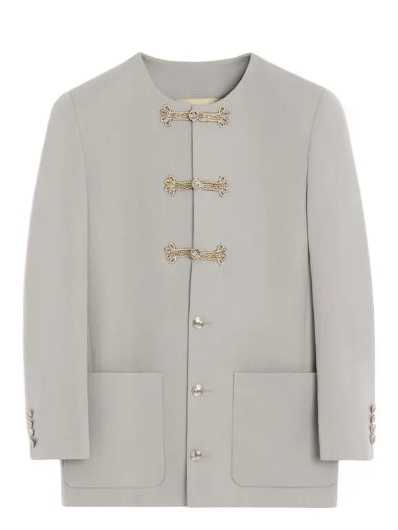 Valentino Garavani Diagonal Wool Jacket With Embroidered Toggles - Light Grey