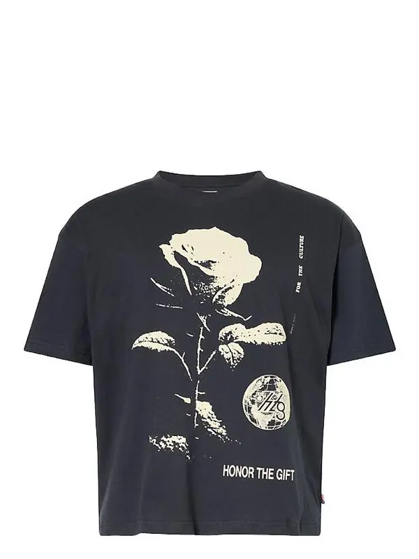 HONOR THE GIFT Rose From Concrete Cotton T-shirt - Black