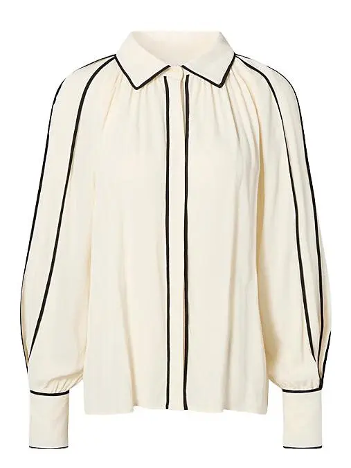 MALINA Bea Contrast-edge Chiffon Blouse - Vanilla