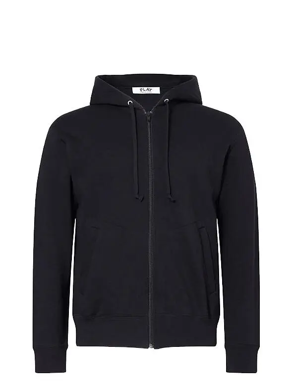 Play Comme Des Garcon Zip-up Heart-motif Back Jersey Hoody - Black