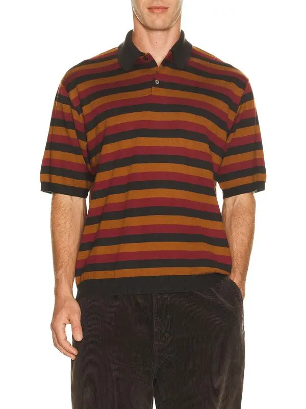 VOWELS Long Sleeve Knitted Stripe Polo - Brown