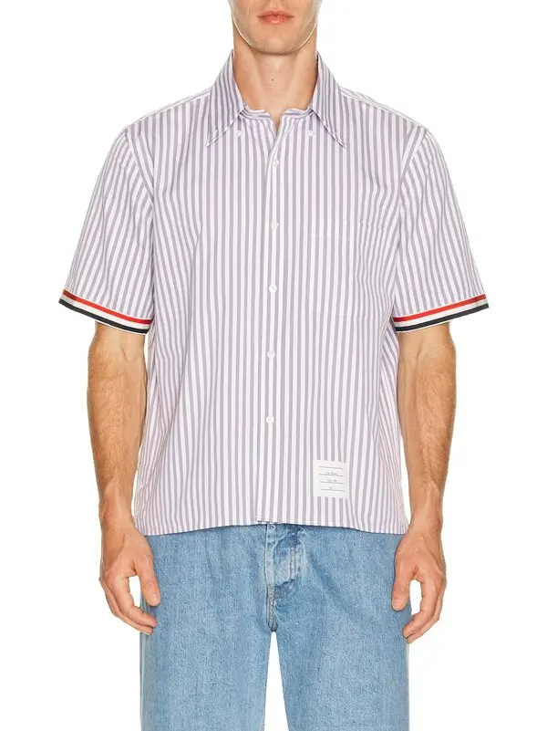 Thom Browne Straight Fit Wide University Shirt In Grey - Medium Grey