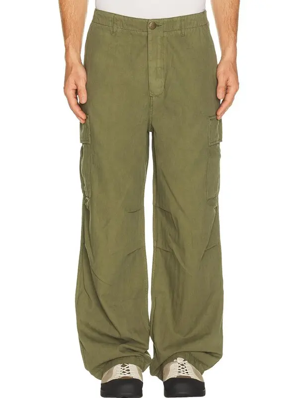 PALMES Herringbone Cargo Trousers - Olive