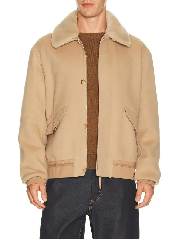Gabriela Hearst James Bomber Jacket With Shearling Collar - Camel