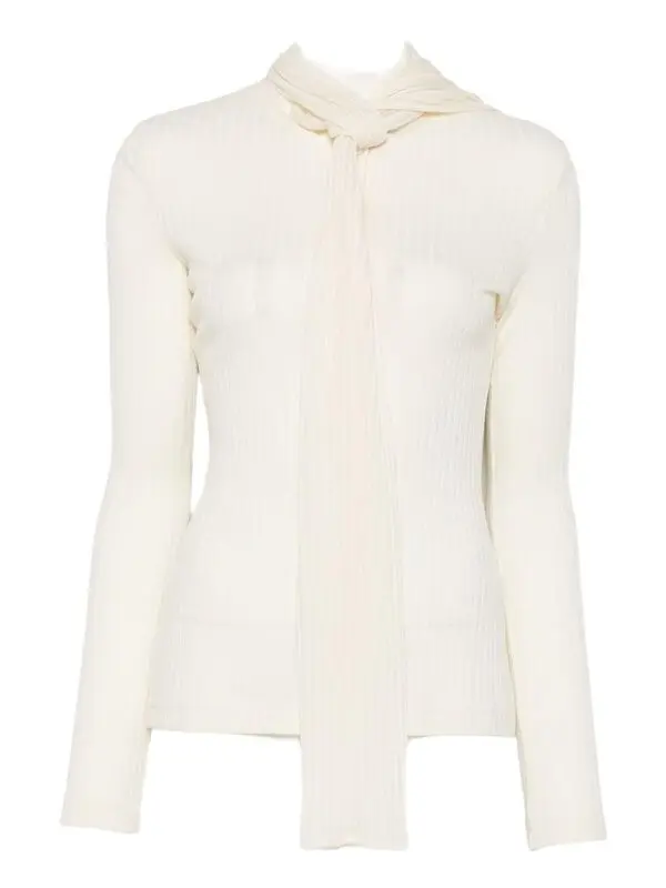 TOTEME Ribbed Bow Blouse - Beige