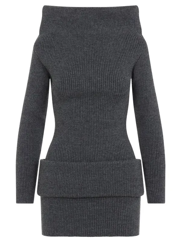 JEAN PAUL GAULTIER Wool Mini Dress With Leather Tag Details - Grey