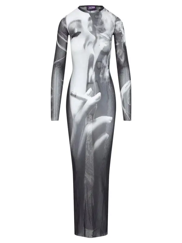 JEAN PAUL GAULTIER Mesh Long Dress Printed "smoking Women - Black