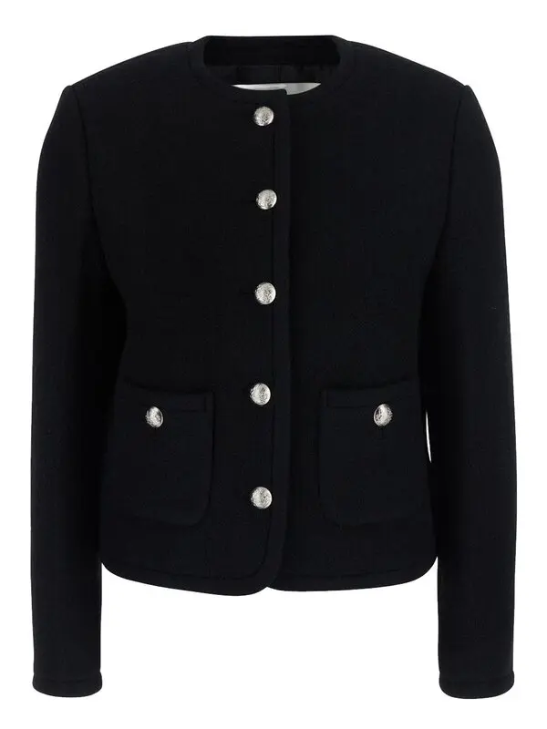 DUNST Classic Tweed Jacket For With Collared Neckline And Front Closure - Black