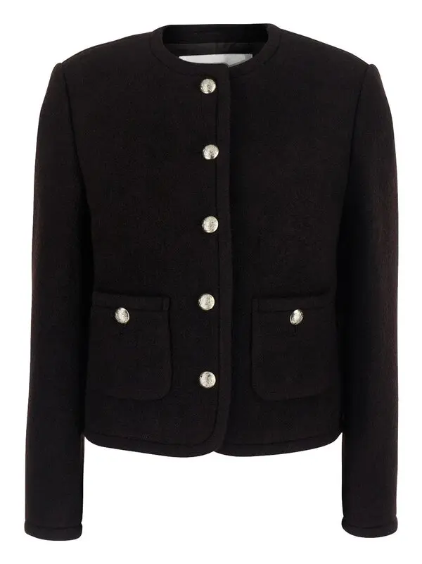 DUNST Classic Tweed Jacket With Notched Revers And Long Sleeves - Brown