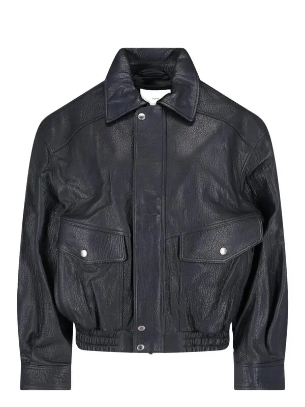 DUNST Oversized Vintage Leather Blouson Jacket - Black