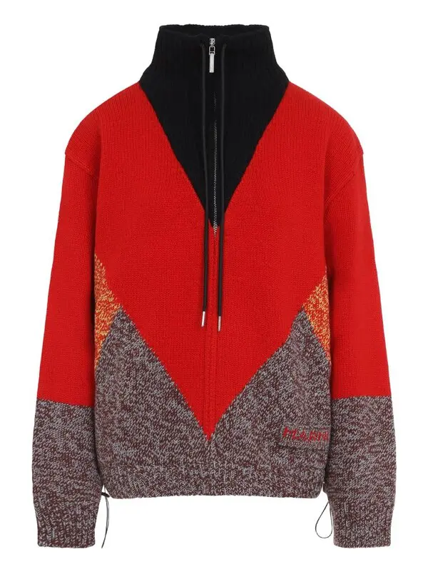 Marni Wool-blend Half-zip Knit Sweater - Red