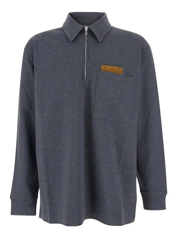 Bottega Veneta Double Melange Cotton Polo Shirt Long Sleeve - Grey