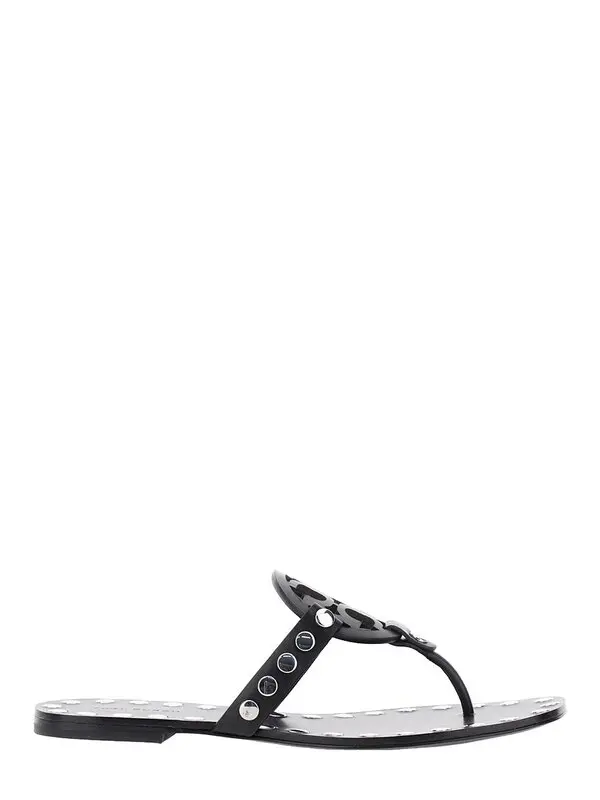 Tory Burch Studded Miller Leather Flat Sandals - Black