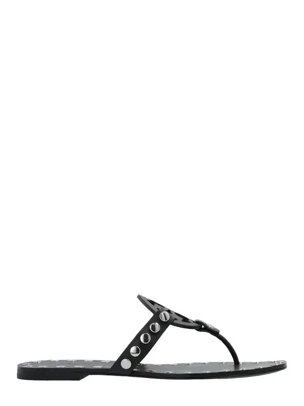 Tory Burch Studded Miller Leather Flat Sandals - Black