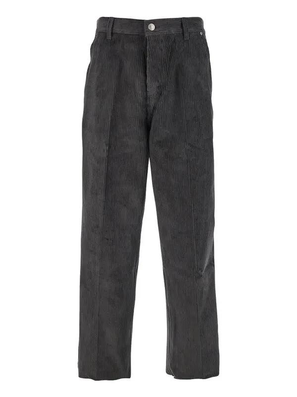 AMI Paris Trousers With Back Logo Patch In Velvet - Grey