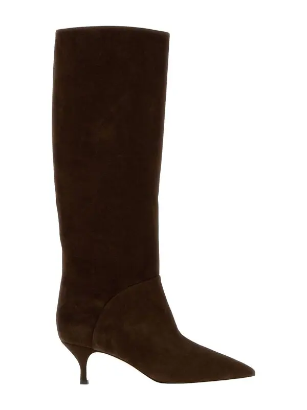 Casadei Casual Chocolate Suede Giulia Boots With 5 Cm Heel - Brown