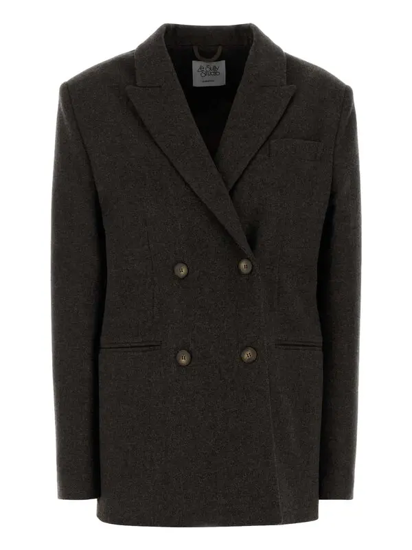LE SULLY STUDIO Dark Stretch Wool Blend Blazer - Brown