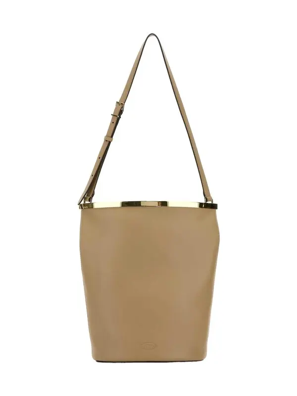 TOD'S Beige Leather Magenta Bucket Bag - Brown