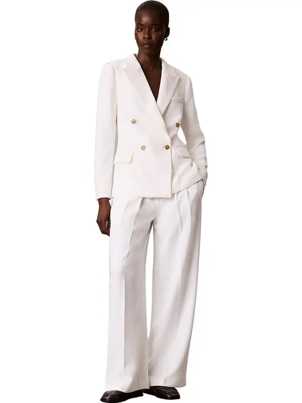 Calvin Klein Effortless Crepe Wide Leg Pleated Trousers - Marshmallow