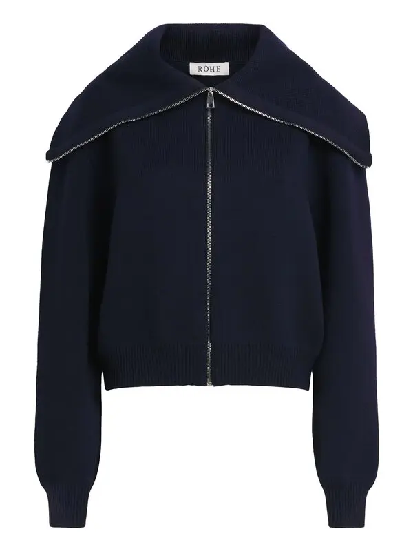 RÓHE Merino Wool Sailor Zip Cardigan - Navy