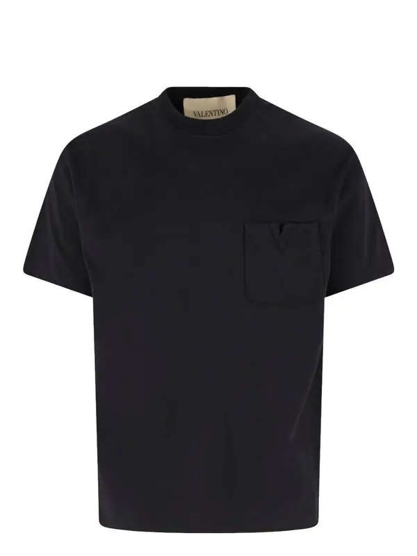 Valentino Garavani S Crew Neck T-shirt With Chest Pocket - Black