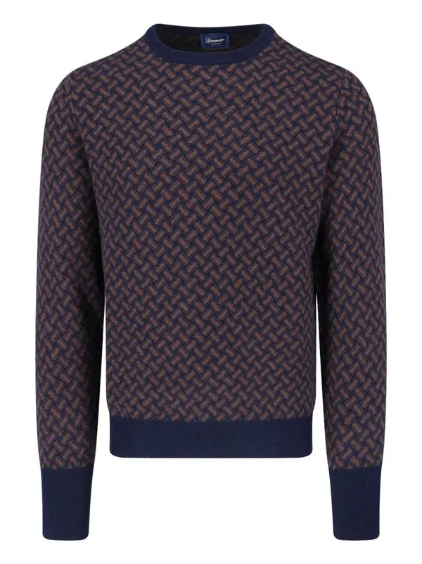 DRUMOHR Cashmere Jacquard Crewneck Sweater - Blue