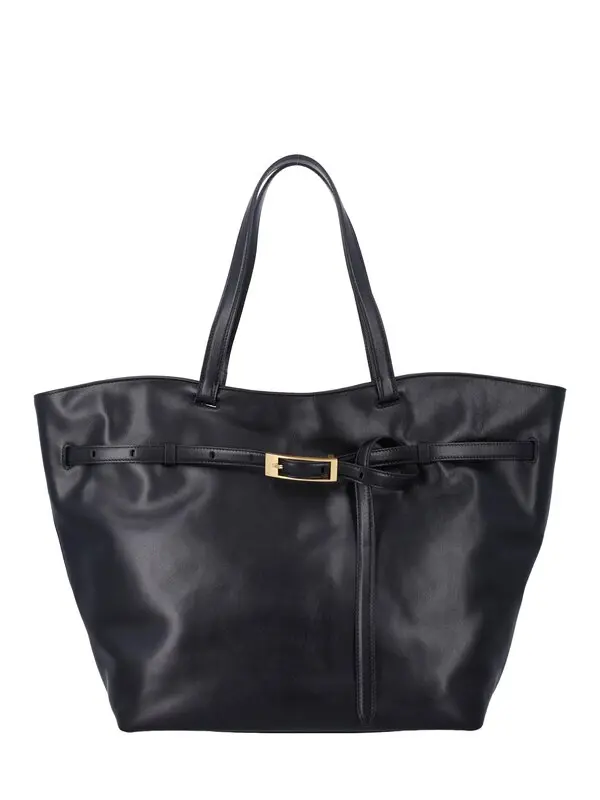 ANINE BING Large Leather Tote Bag With Buckle Detail - Nero