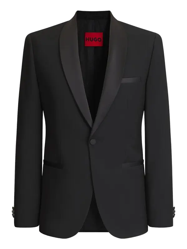 Hugo Shawl-collar Tuxedo Jacket In A Performance Wool Blend - Black