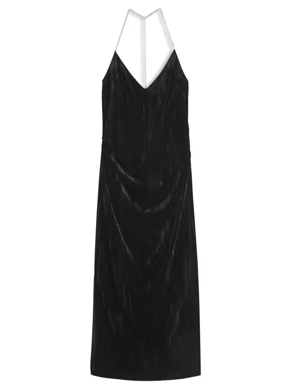 Hugo Velvet Maxi Dress With Chain Halter Straps - Black