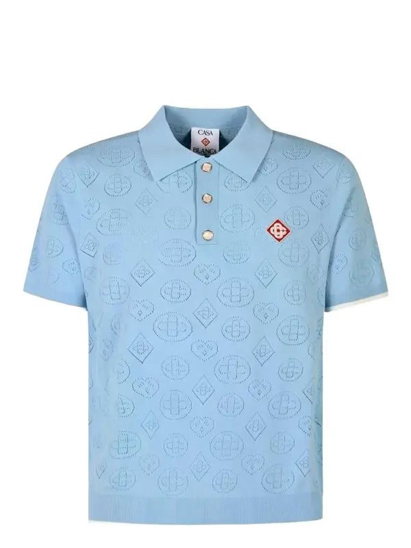 Casablanca Logo-patch Pointelle Polo Shirt - Blue