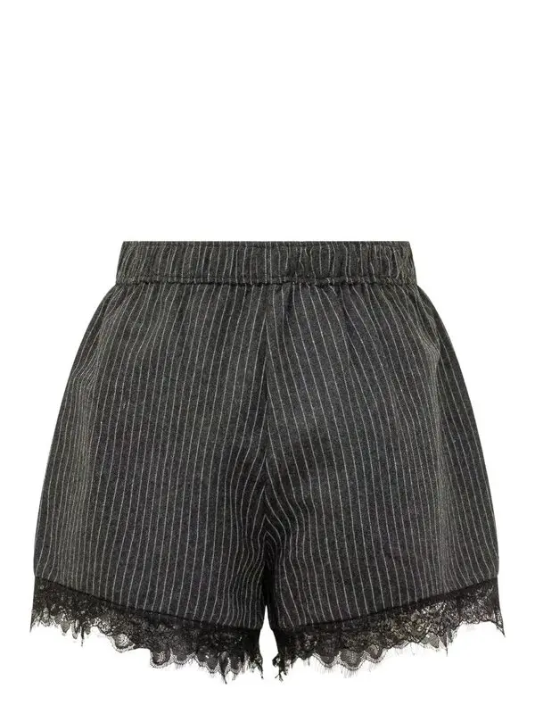 GANNI Pinstripe Lace-trim Shorts - Grey