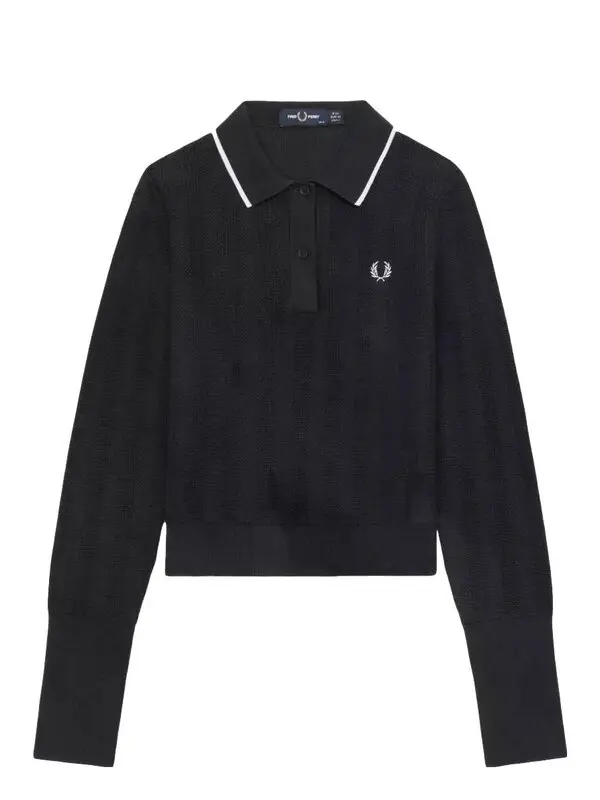 Fred Perry Textured-knit Long-sleeve Polo Top - Blue